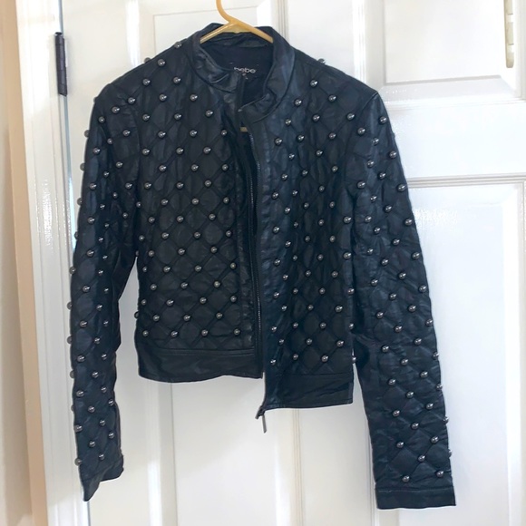 bebe | Jackets & Coats | Bebe Black Leather With Silver Balls Along ...